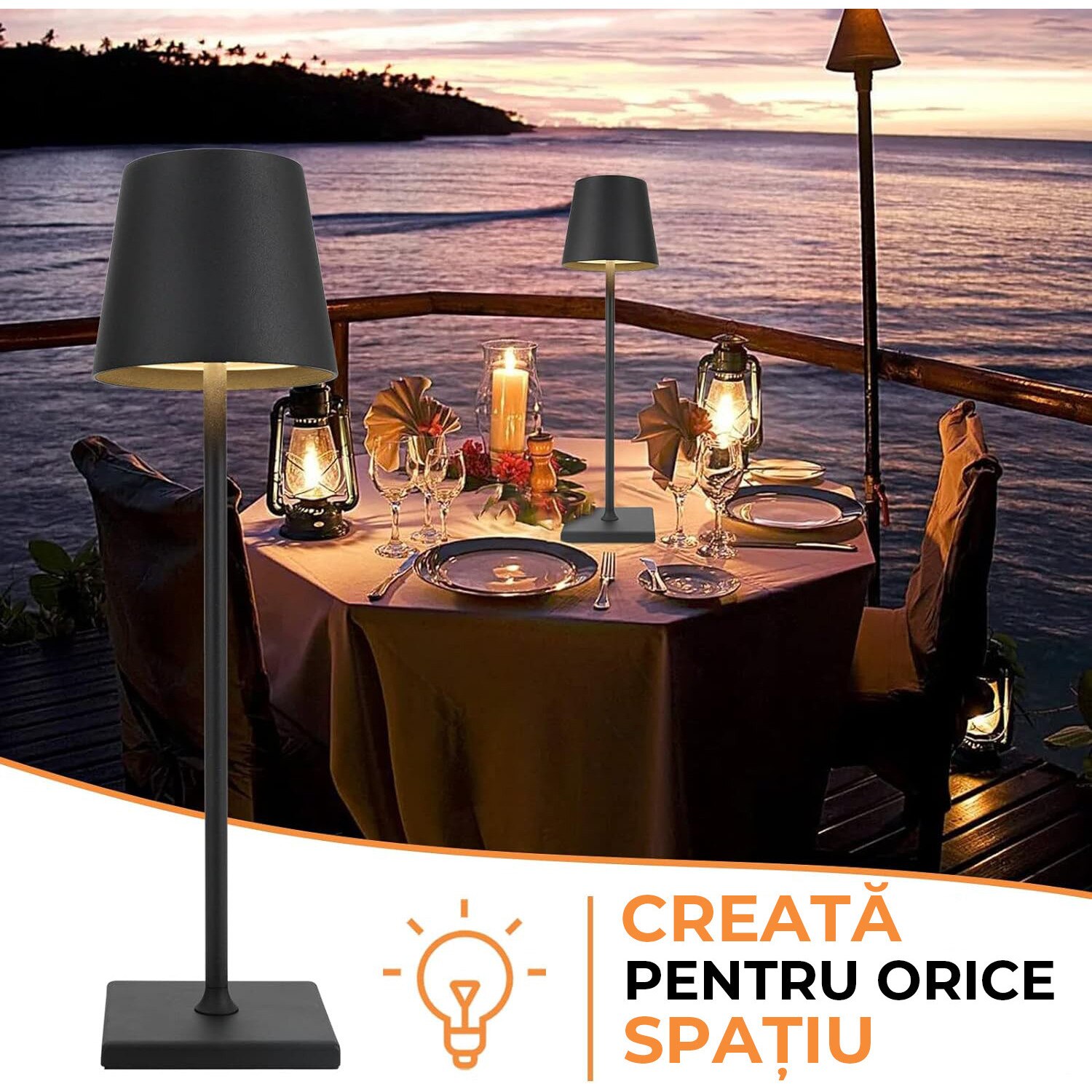 Lampa de masa touch led incarcabila Echo Soul®️, ambientala cu control ...