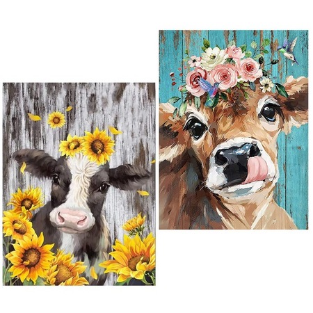 Set 2 picturi pe numere cu diamante 5d, tema vacute adulte, 30x40 cm ...