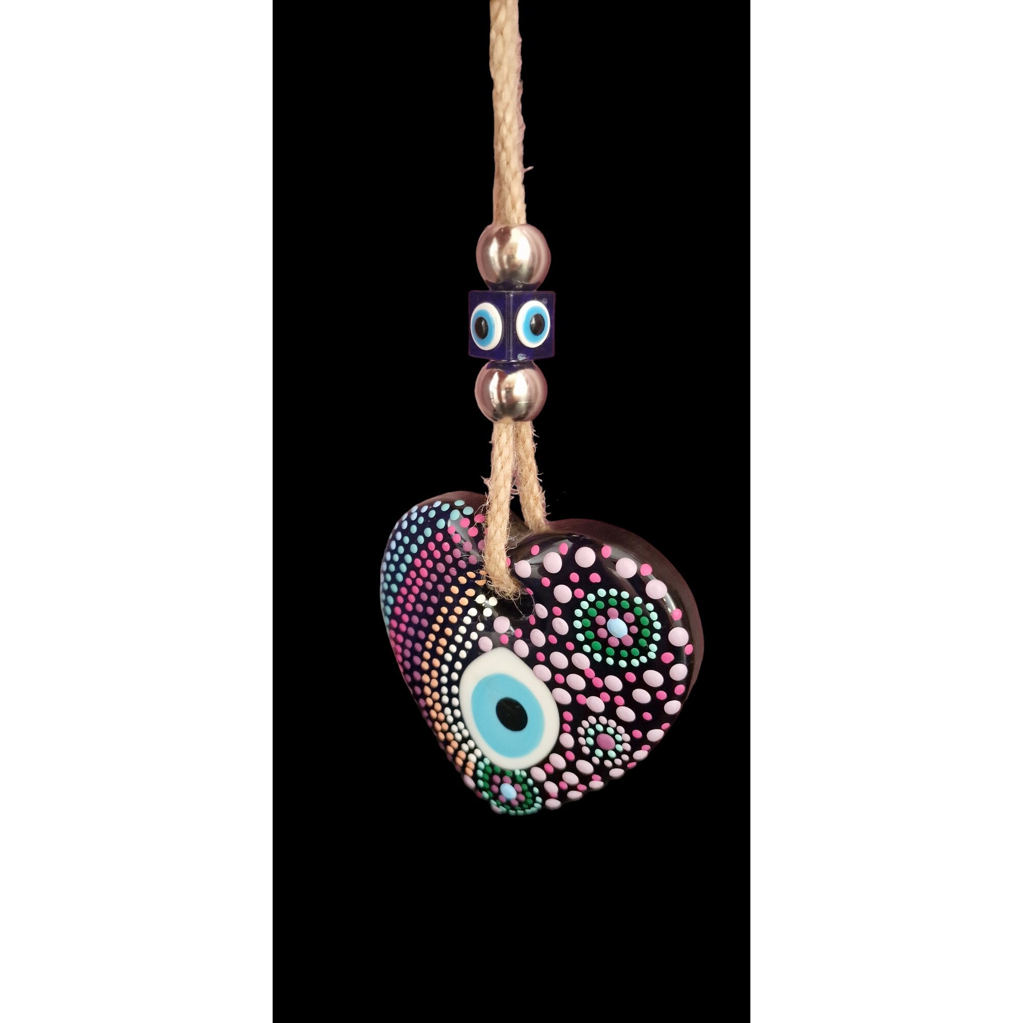Decoratiune perete, ochi turcesc, feng shui, sticla, multicolora, inima ...
