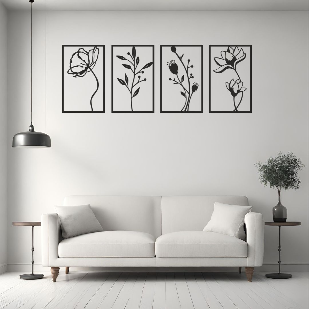 Decor perete Flowers set 4 buc din forex negru 3mm, 55cm x 34, 5cm ...