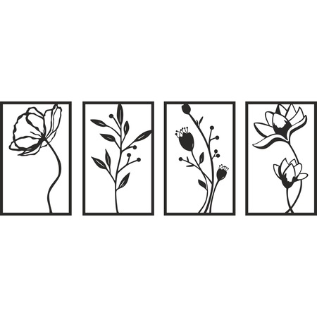 Decor perete Flowers set 4 buc din forex negru 3mm, 55cm x 34, 5cm ...