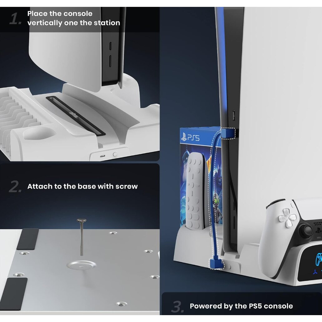 Statie Gaming Verticala 4 in 1, Suport PS5, Intrare USB Type C, Display ...