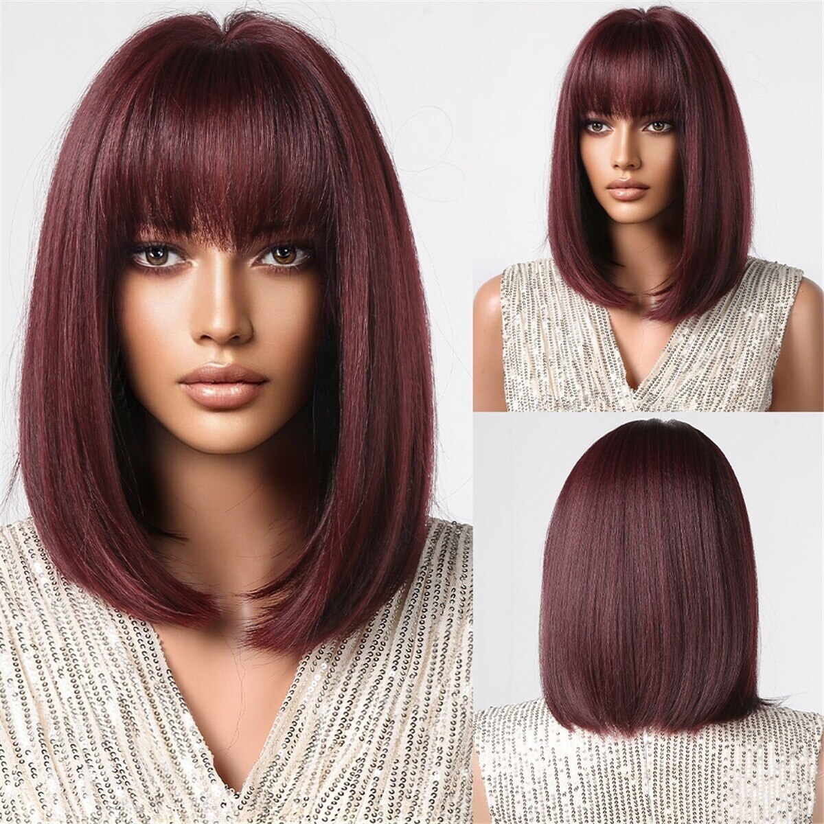 Peruca medie, Visiniu Inchis, Animis Beauty ®, fibra sintetica cu ...