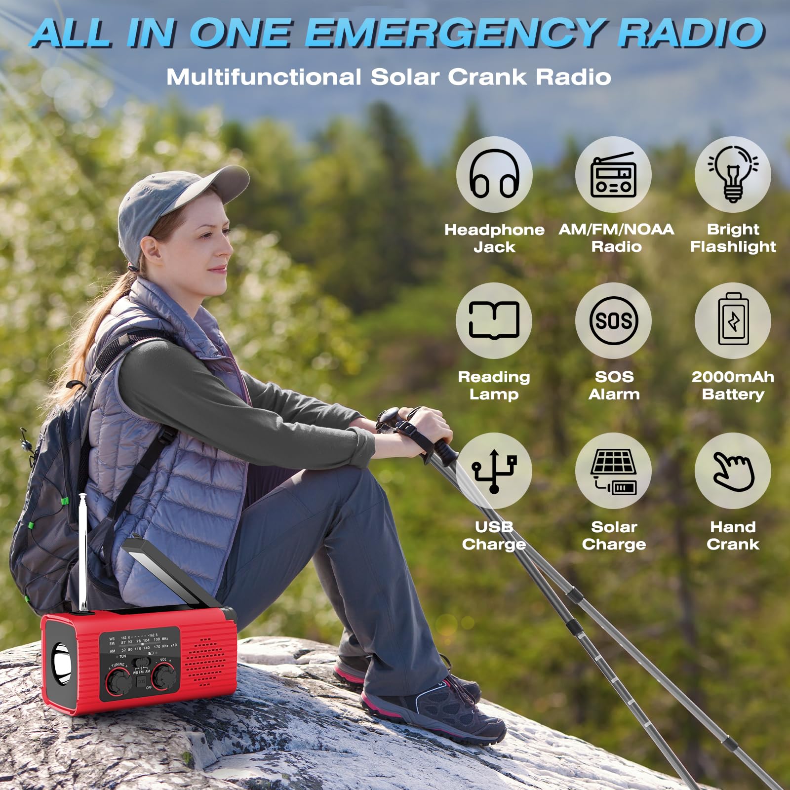 Radio de urgenta, WALALLA, AM/FM NOAA, 2000 mAh, cu lanterna LED, Power ... Radio de urgenta, WALALLA, AM/FM NOAA, 2000 mAh, cu lanterna LED, Power ...