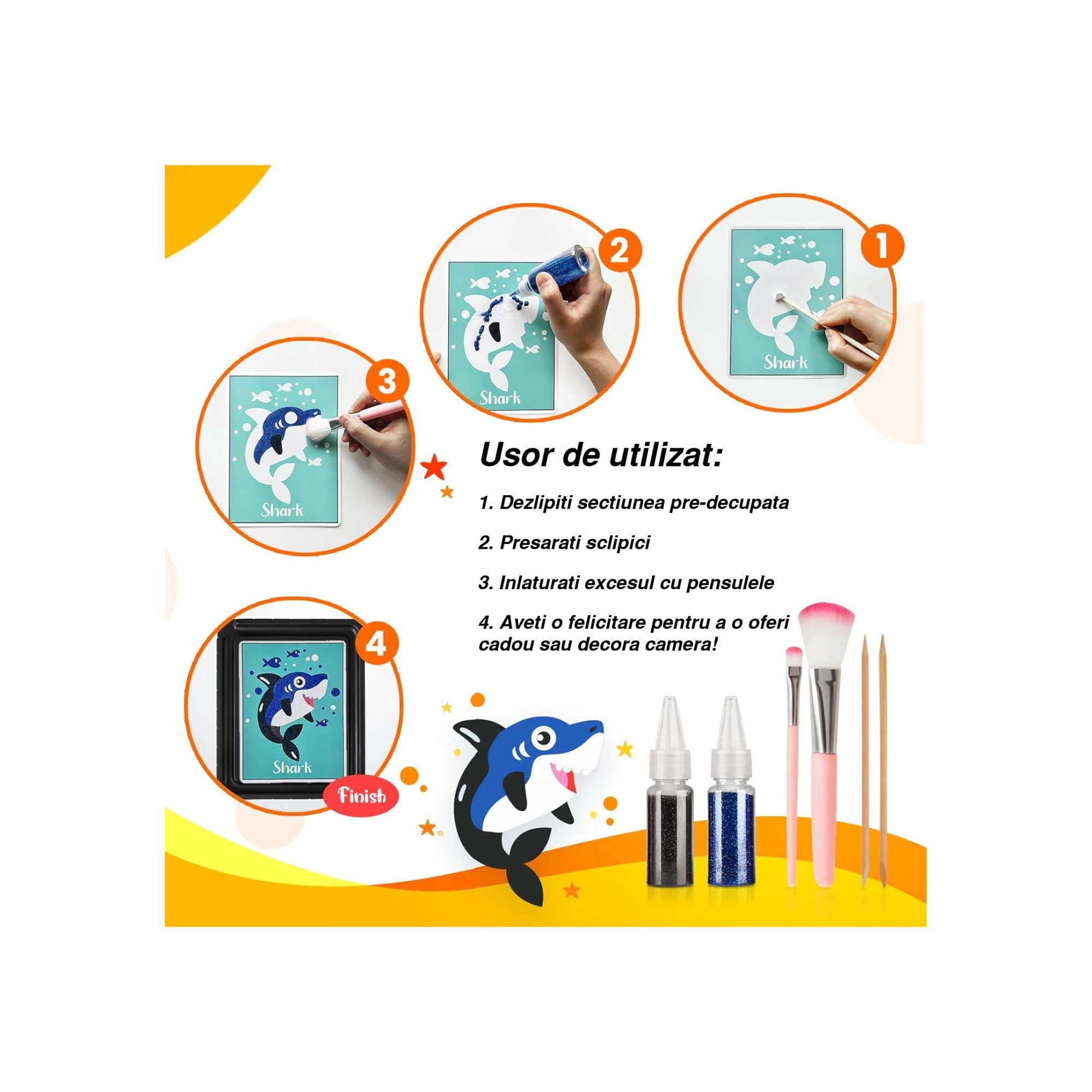 Set creativ pentru copii Sclipici, DIY Art Craft Kit, 16 proiecte ...