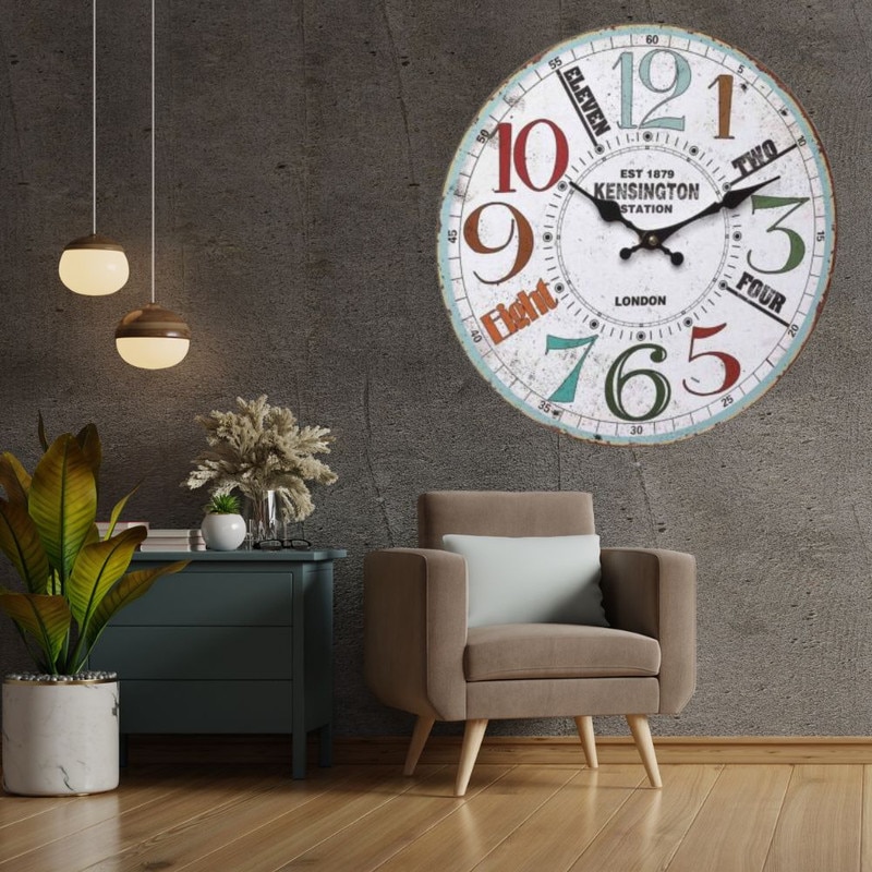 Ceas decorativ Mercaton® cu Cadran din MDF, Diametru 34 cm, Quartz Silentios, Montare pe perete ...