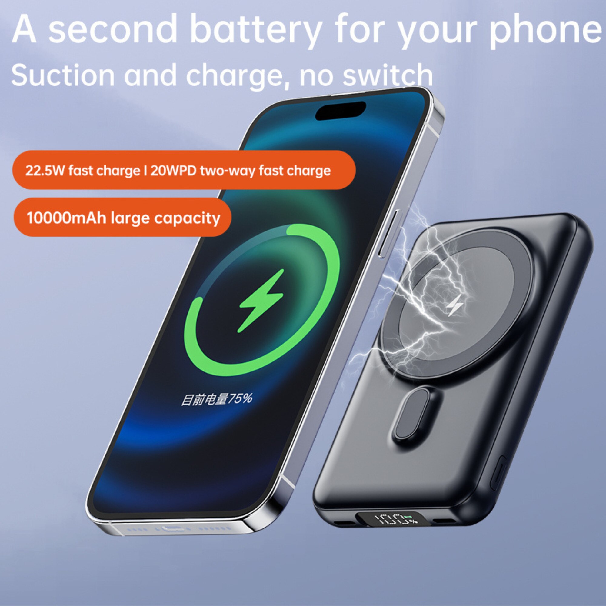 Acumulator Extern Wireless Magnetic ESL by Essential Level®, 10000 mAh ...