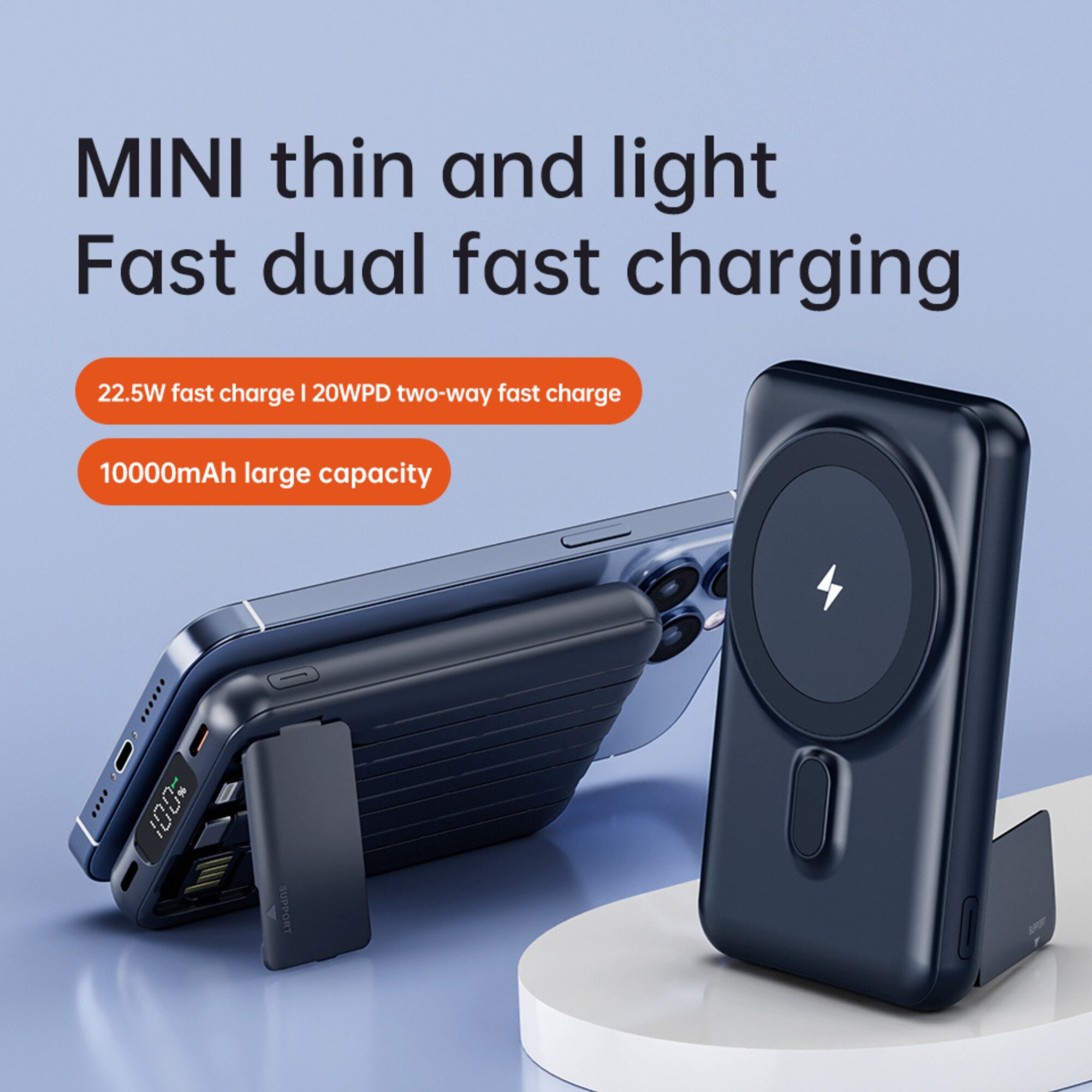 Acumulator Extern Wireless Magnetic ESL by Essential Level®, 10000 mAh ...