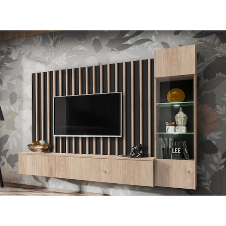 Set mobila living, suspendata, prindere perete, cu riflaj inclus, usi ...
