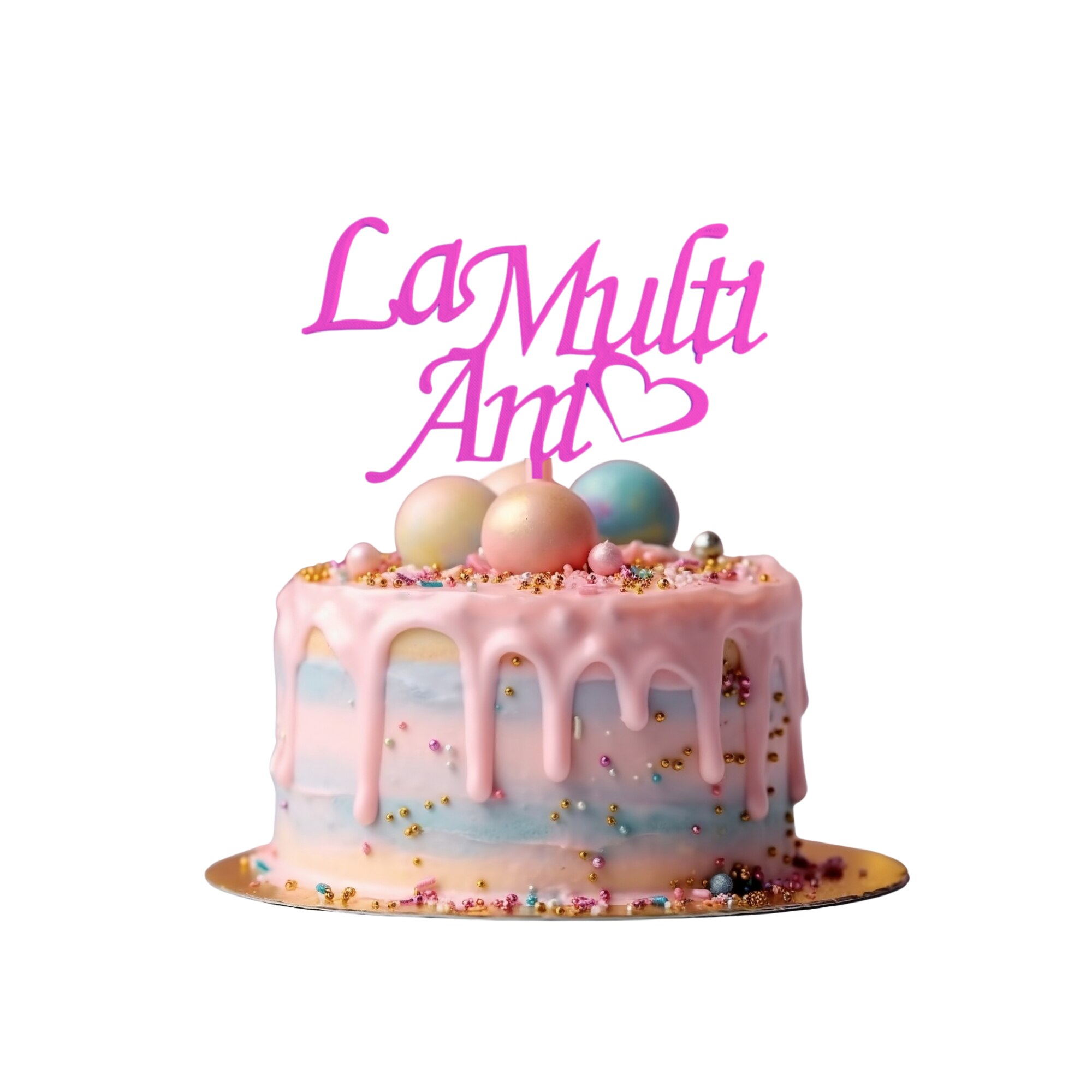 Topper tort, "LA MULTI ANI", zi de nastere, 14 x 15, 5 cm mov deschis ...