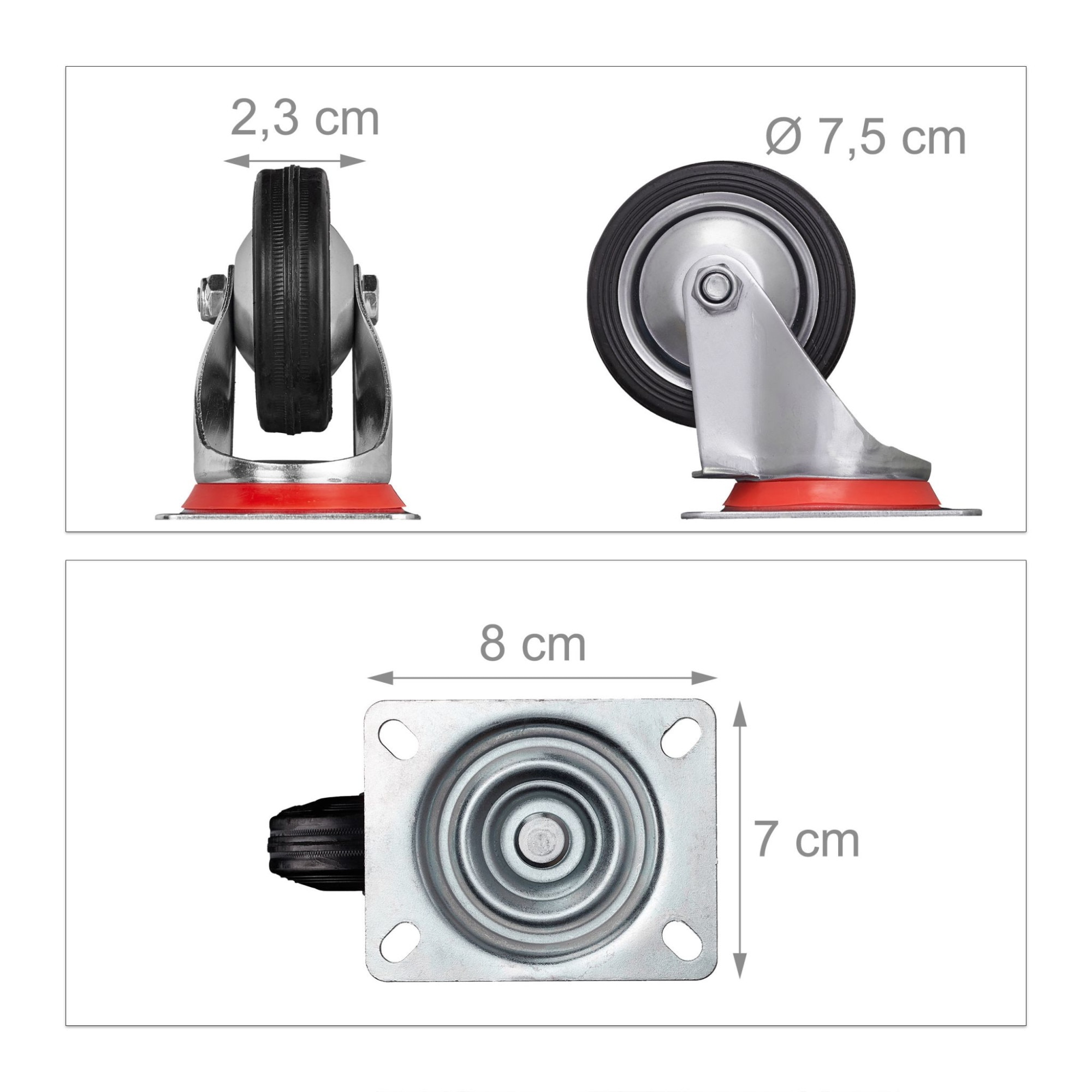 Set de 4 roti pentru transporturi grele, pivotante, rulmenti cu bile, 2 ...