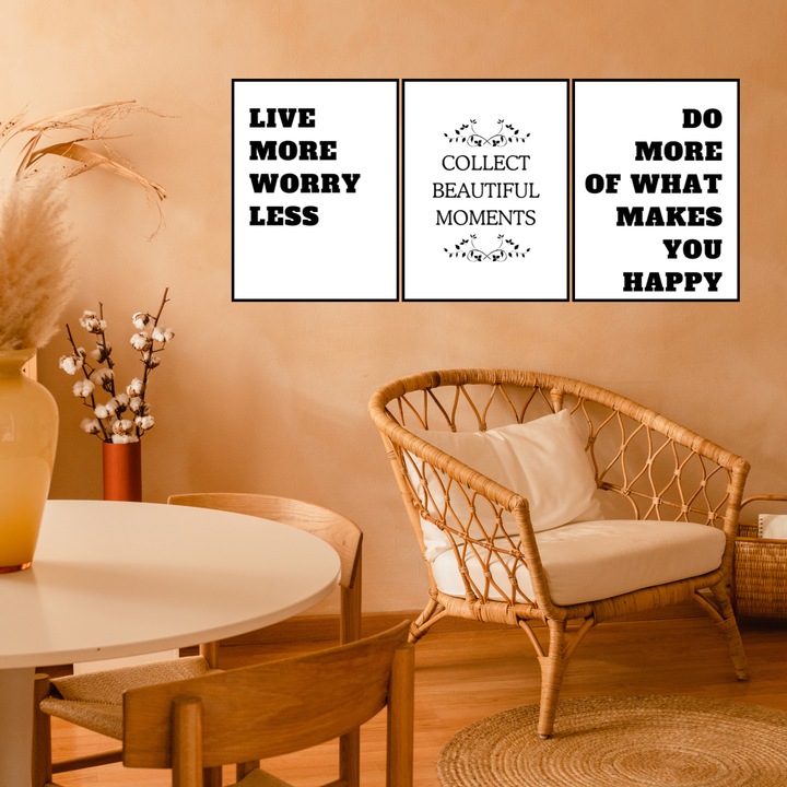 Set 3 tablouri citate motivationale, Decorare living/office, dormitor ...
