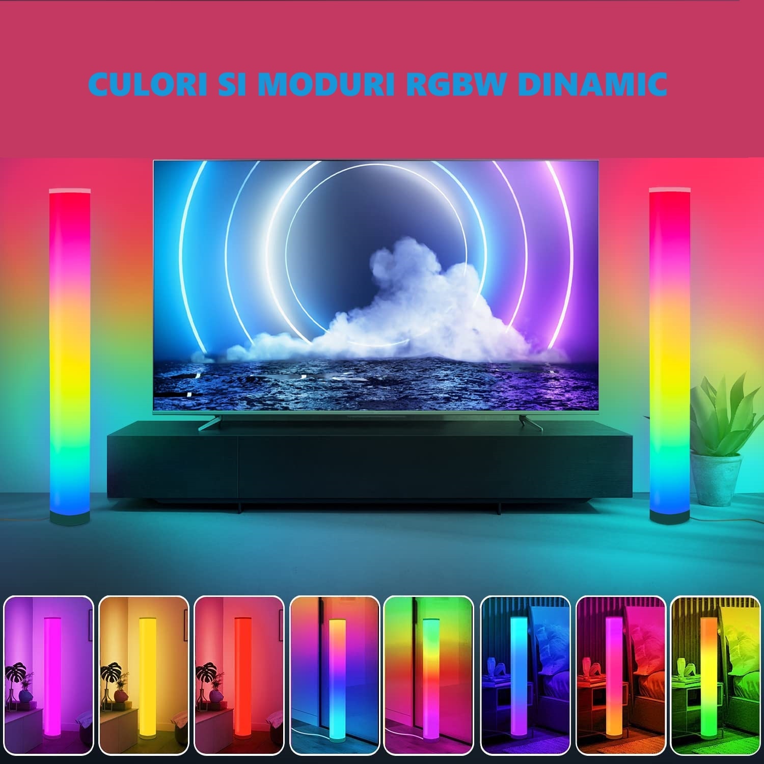 Lampa LED EVO SMART RGB 360 grade, Model 2023, Cilindrica, 100 cm, USB ...