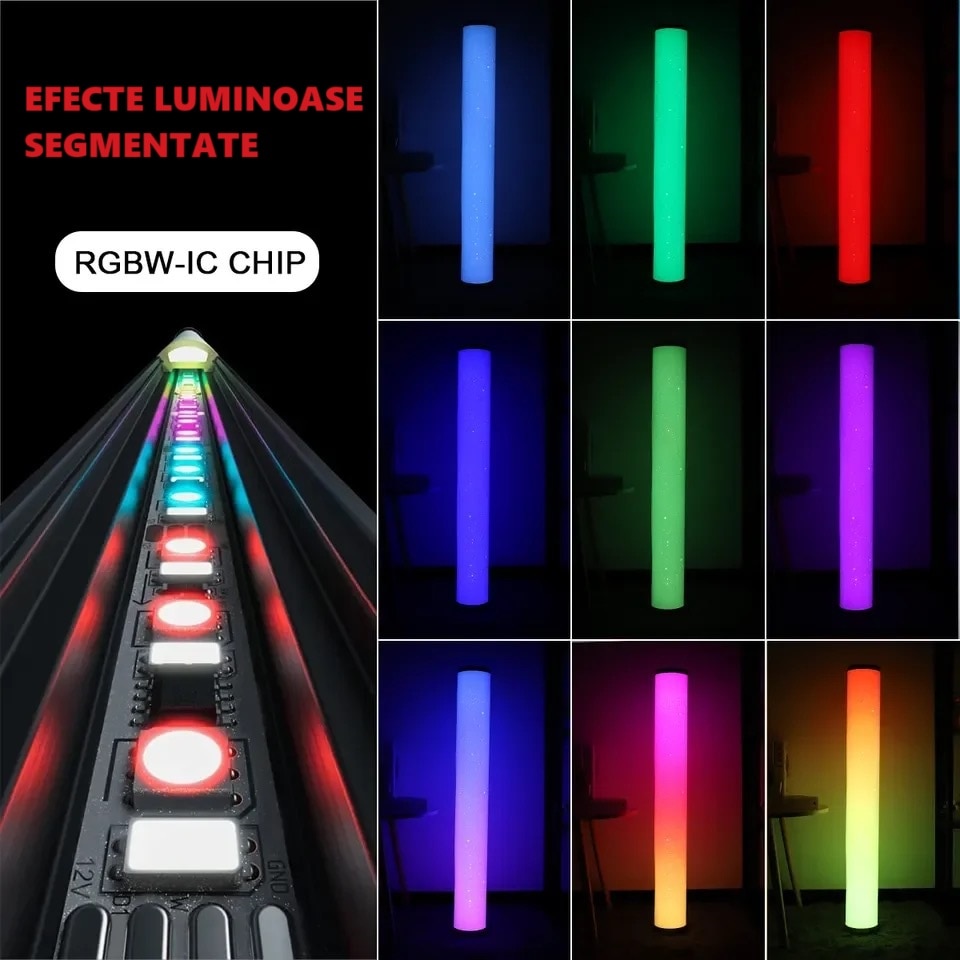 Lampa LED RGB, Model 2023, Cilindrica100 cm, bluetooth app, 360 grade ...