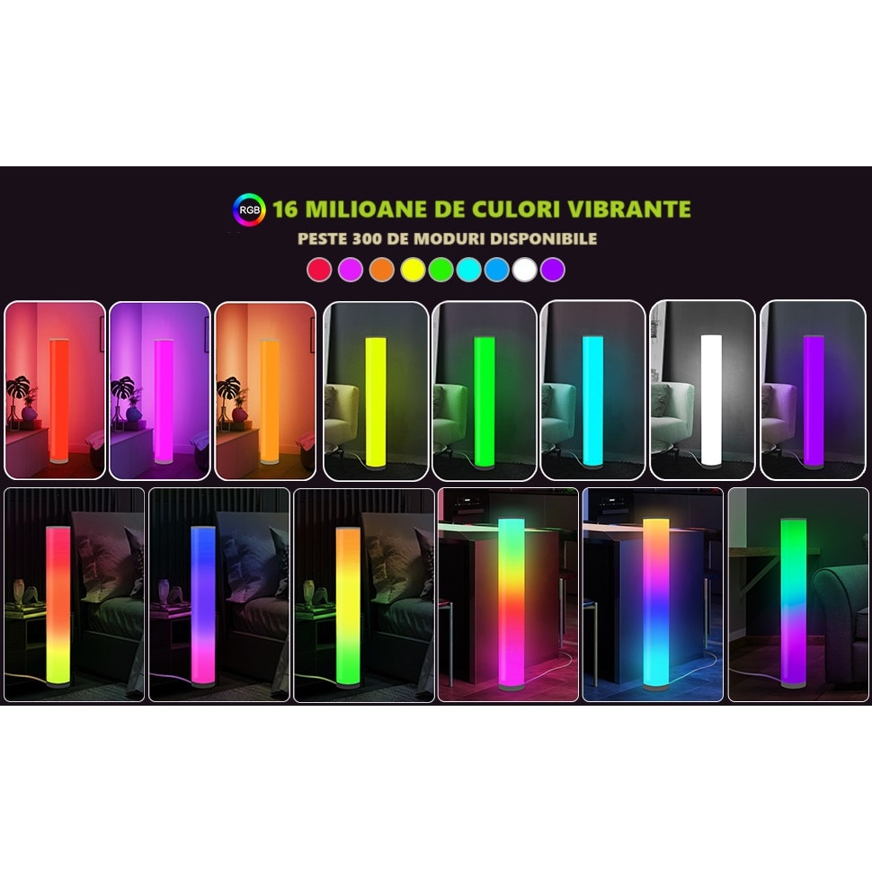 Lampadar LED RGB, Model nou, 360 grade, SMART, Aplicatie bluetooth, Mod ...