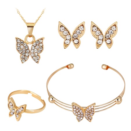 Set de bijuterii dama fluture, colier, cercei, bratari si inele, placat ...