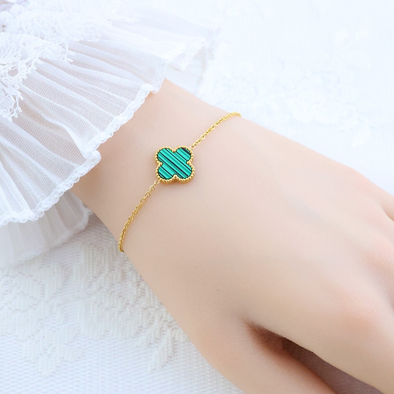 Set de bijuterii femei trifoi, colier, cercei, bratara, placat cu aur ...