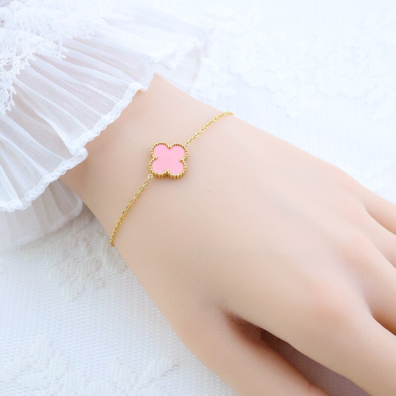 Set de bijuterii femei trifoi, colier, cercei, bratara, placat cu aur ...