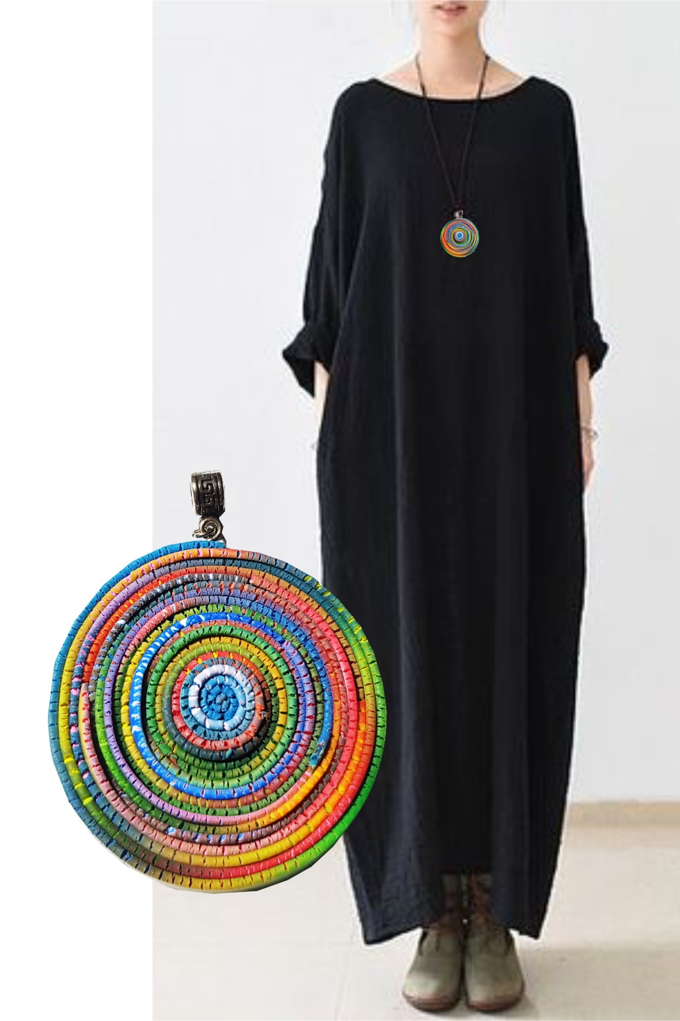 Medalion modelat manual din argila polimerica - Concentric, Multicolor ...