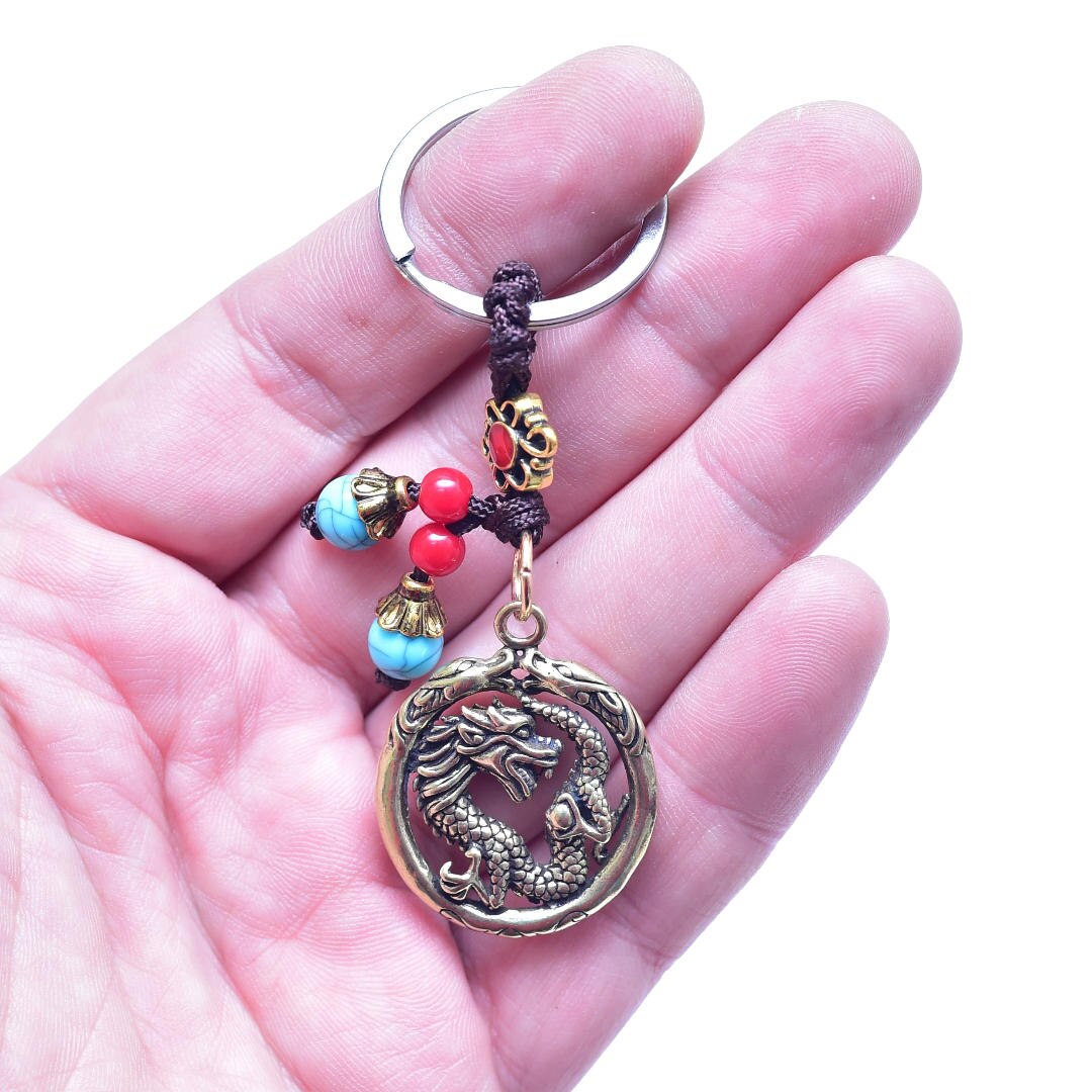 Amuleta cu dragon si nod mistic 2024, remdiu Feng Shui din metal, auriu ...