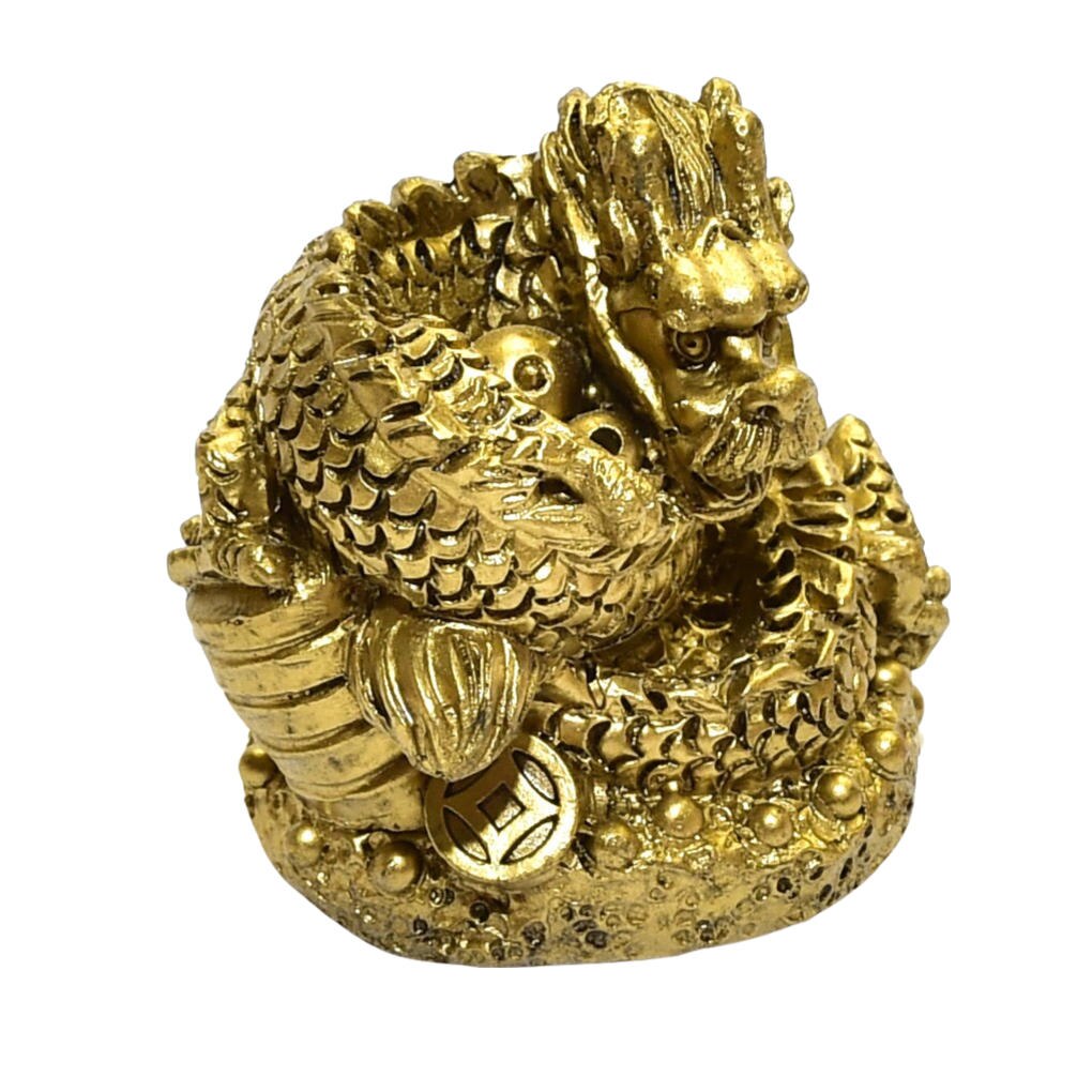 Statueta dragon auriu, remdiu Feng Shui din rasina, 95 mm lungime - eMAG.ro
