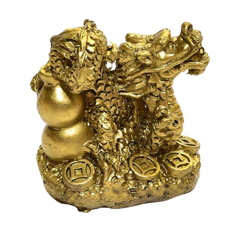 Statueta dragon auriu, remdiu Feng Shui din rasina, 95 mm lungime - eMAG.ro