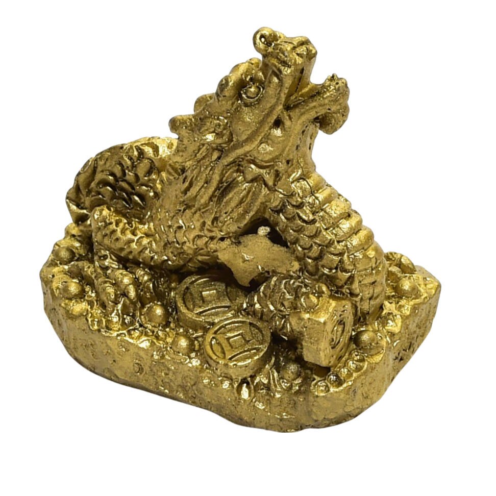 Statueta dragon auriu, remdiu Feng Shui din rasina, 95 mm lungime - eMAG.ro
