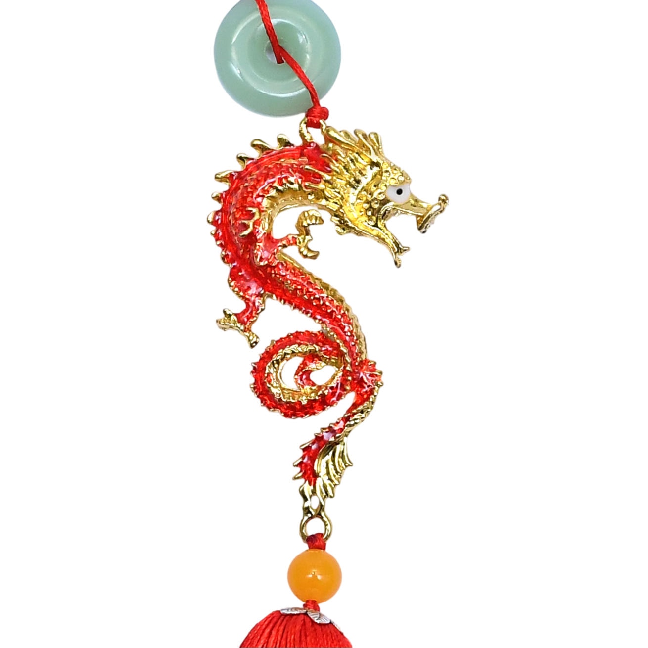 Amuleta cu dragon rosu, remdiu Feng Shui din metal, 320 mm lungime ...