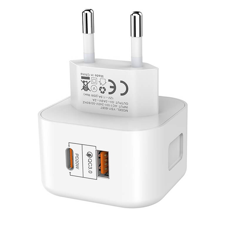 Универсално зарядно Edman PD20W Fast Charging с 2 порта, USB Type C и ...