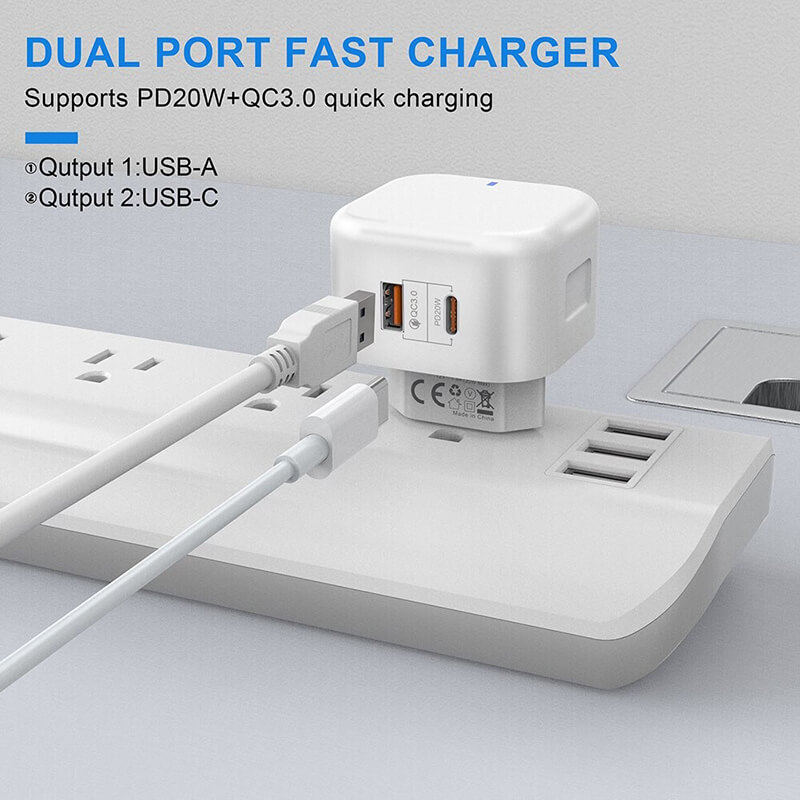Универсално зарядно Edman PD20W Fast Charging с 2 порта, USB Type C и ...