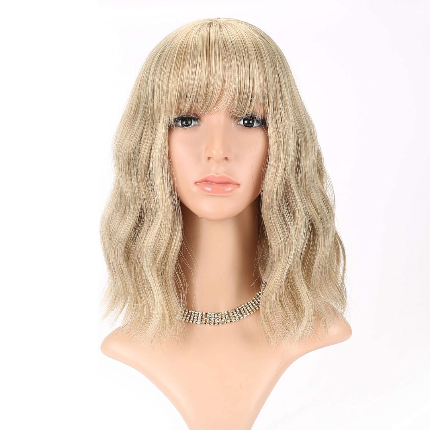 Peruca dama, RASK, cu aspect natural, par mediu, ondulat, 35 cm, Blond ...