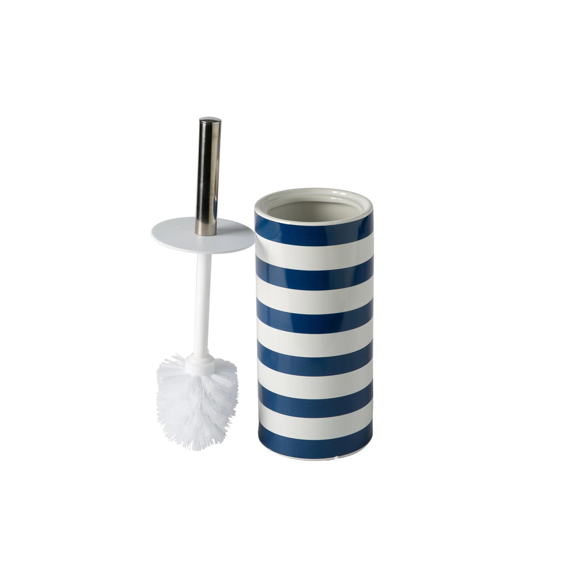 Perie WC cu suport din ceramica, Inox/Ceramica, Alb/Albastru - eMAG.ro