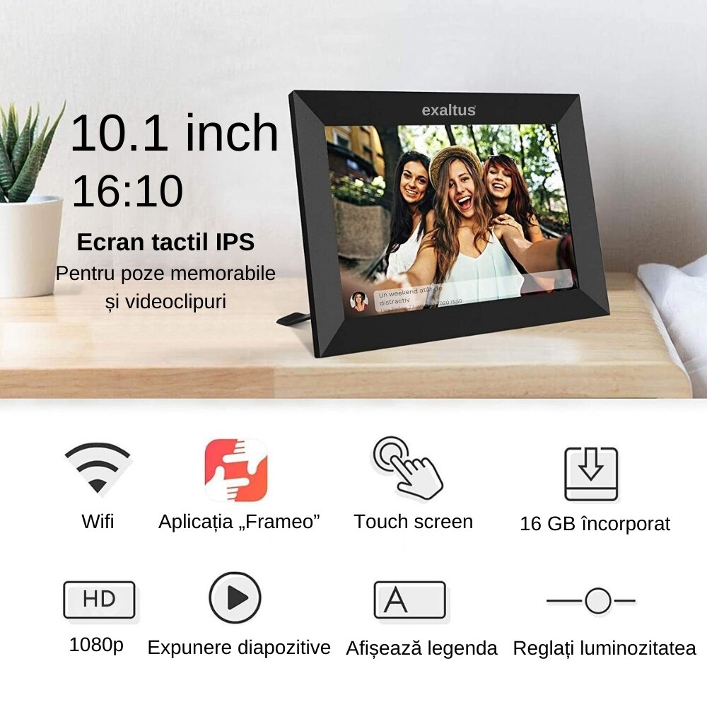 Rama foto digitala Exaltus®, 10.1 inch, aplicatie Frameo, Android 11 ...