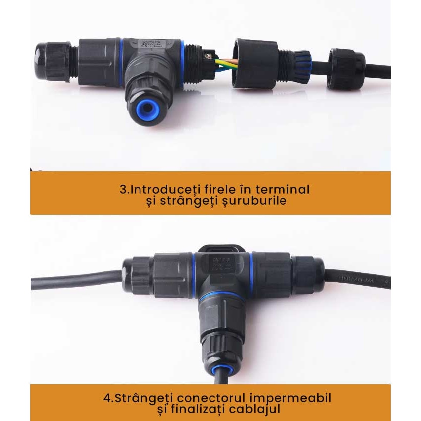 Conector Electric Impermeabil IP68 pentru 3 Cabluri – 2 poli - eMAG.ro
