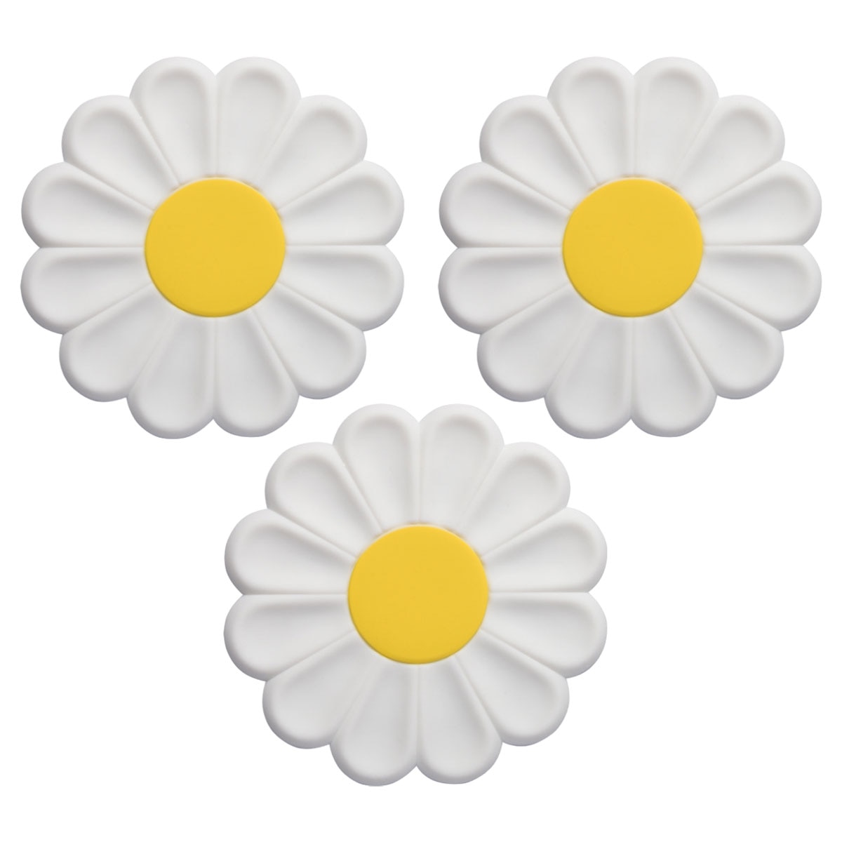 Set 3 suporturi de masa din silicon, forma floare, alb, galben, 17x17x0 ...