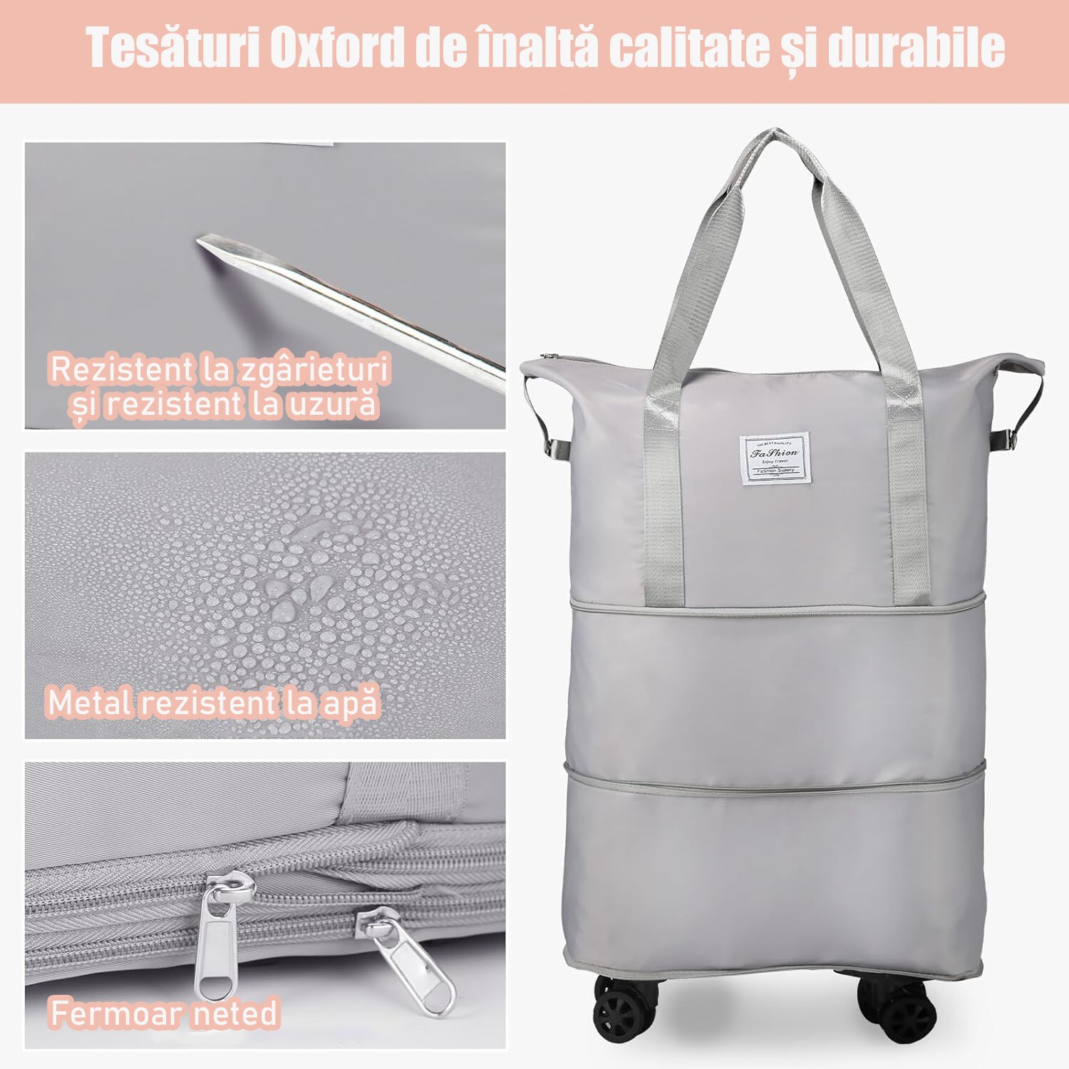 Geanta de Voiaj cu Role, BYONDSELF®, 4 Roti Detasabile, 3 Straturi ...