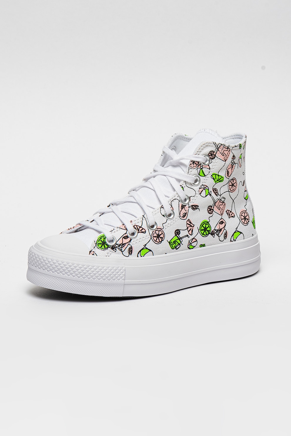 Converse, Tenisi inalti Chuck Taylor All Star, Alb, Verde electric, Roz ...