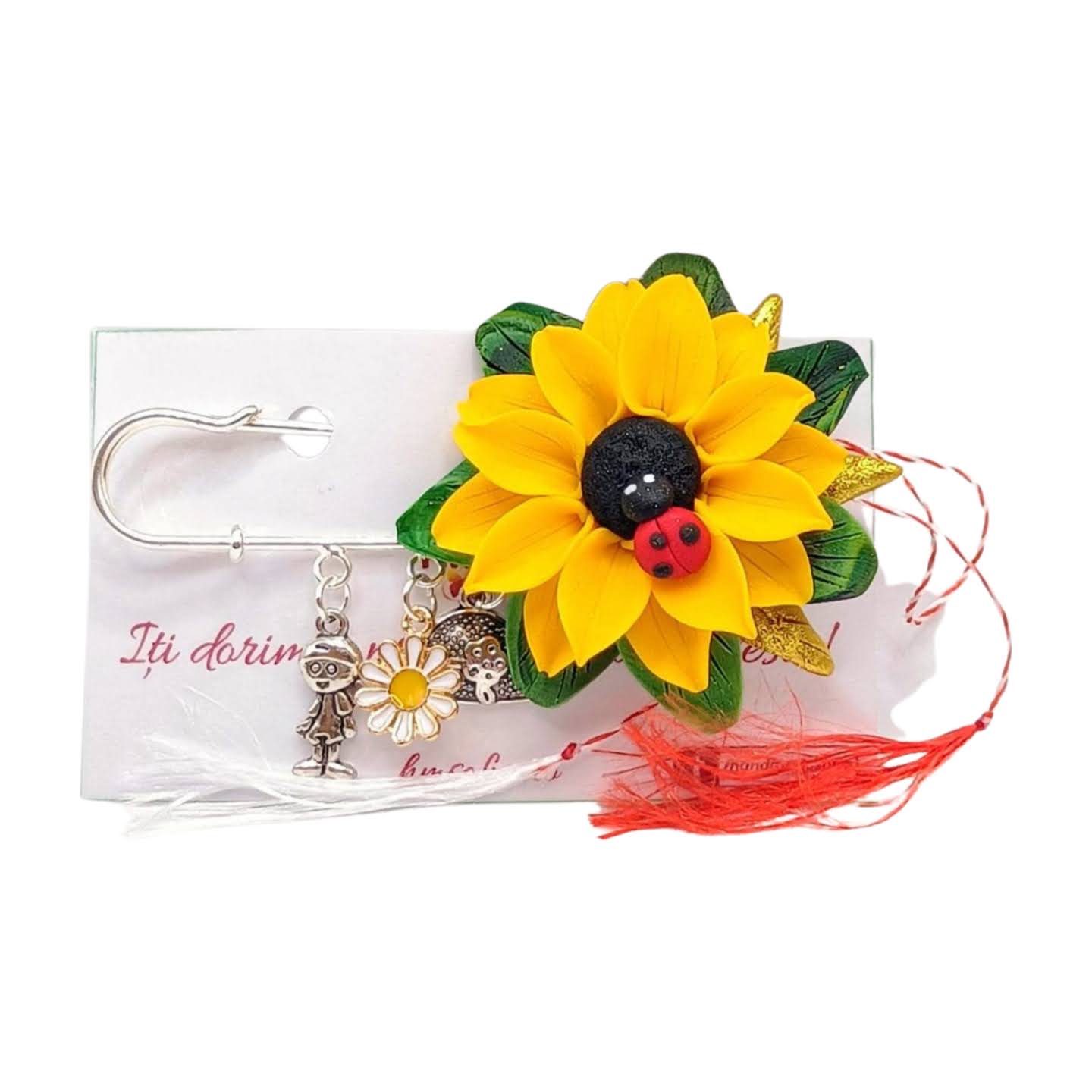 Martisor Brosa, floarea soarelui, dimensiune mare, handmade, brosa ...