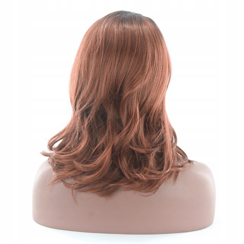Peruca cu breton din par sintetic, Ondulat, Pe Grila, 40cm, Castan ...