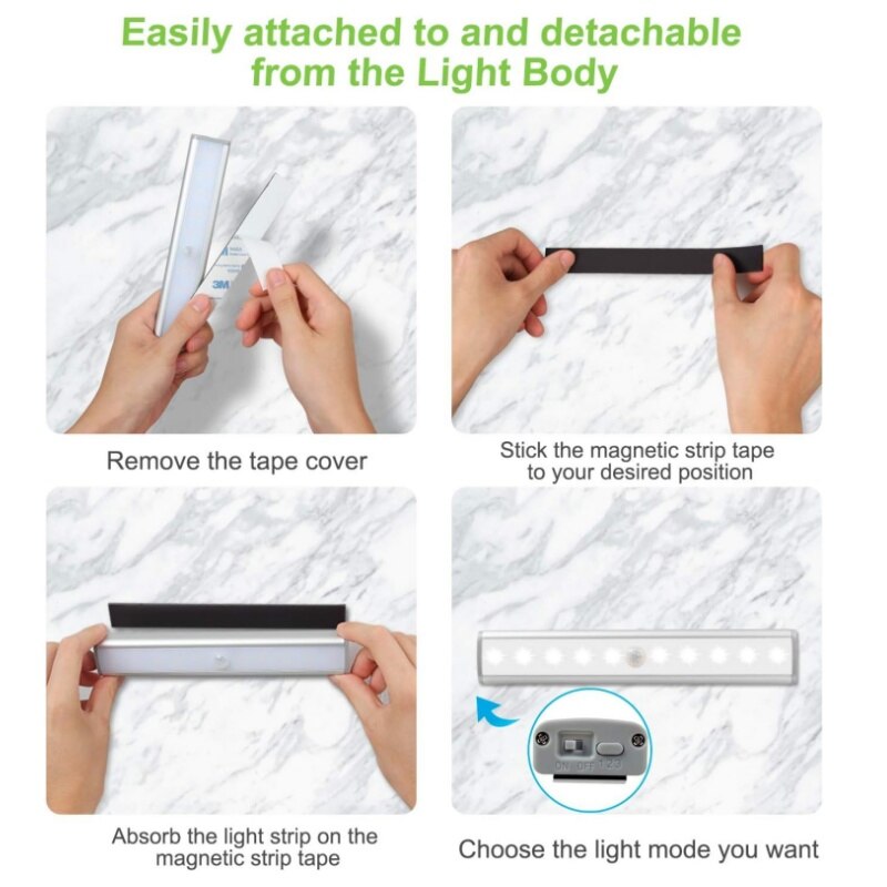 Lumina dulap cu senzor de miscare LED, JESWO, USB, 3 moduri de lucru ...