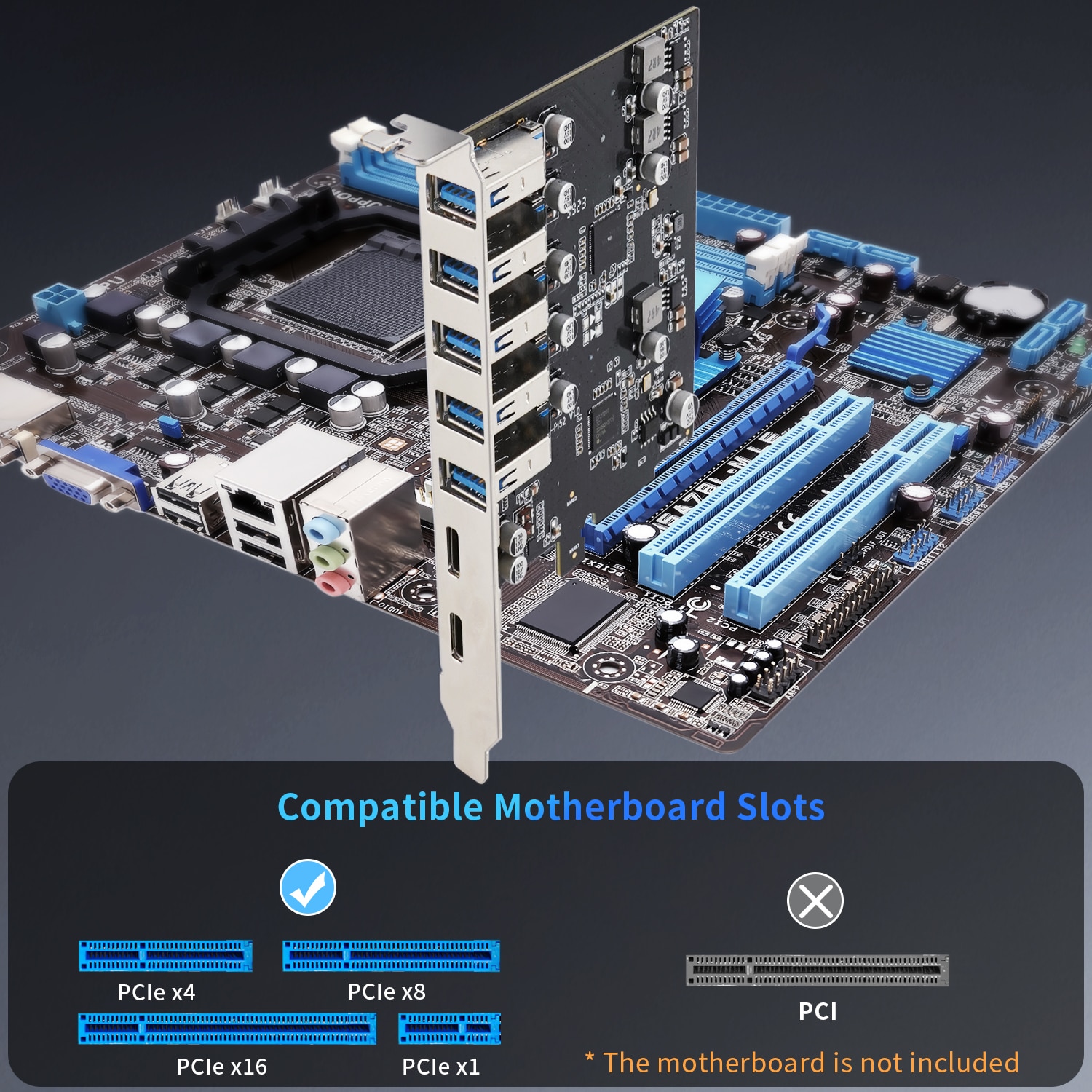 Placa de expansiune PCI-E cu 7 porturi la USB 3.0, JESWO, viteza de 5 Gbps, 5 xType A, 2 xType C ...