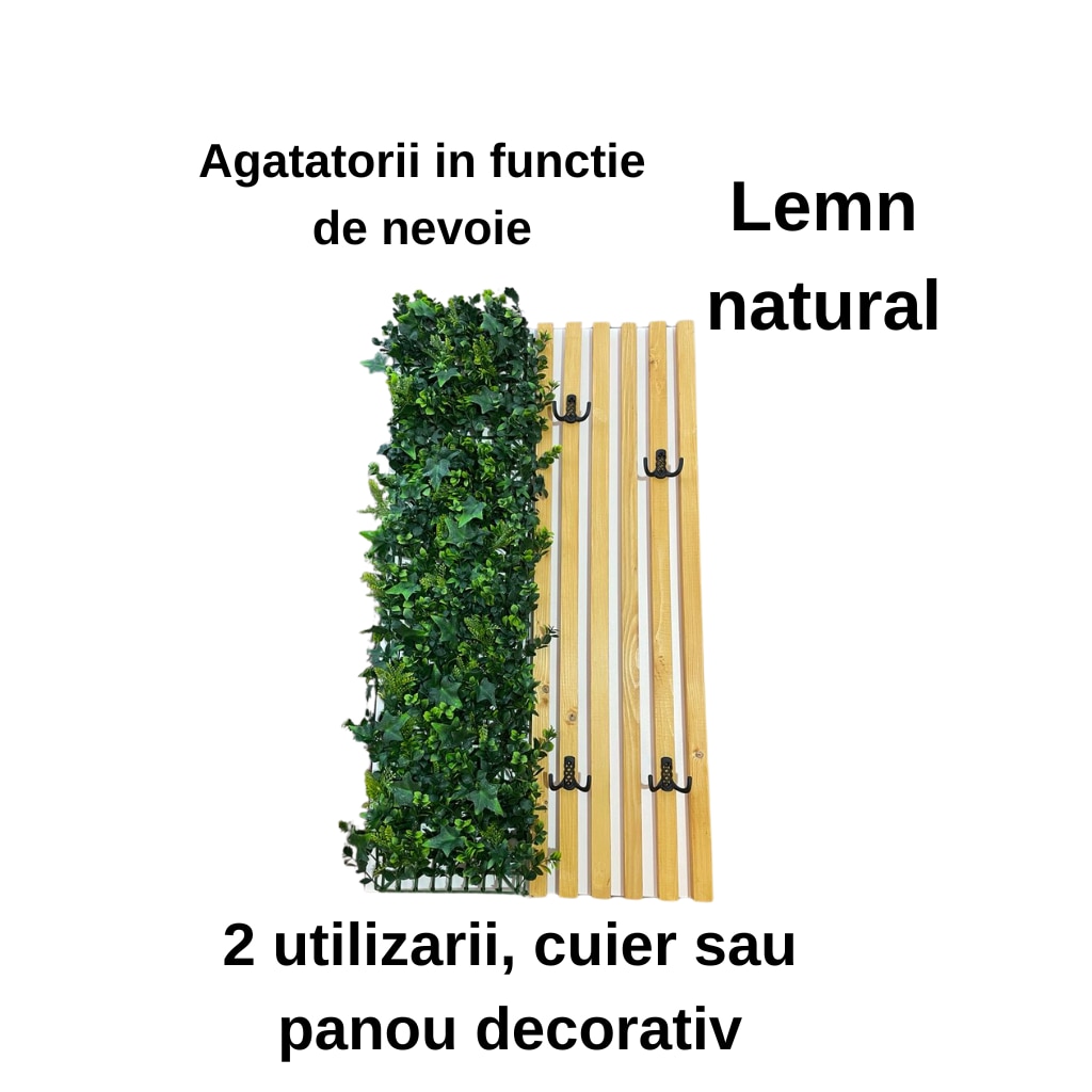 Cuier cu riflaje si verdeata artificiala, 100 x 55 cm, alb - eMAG.ro