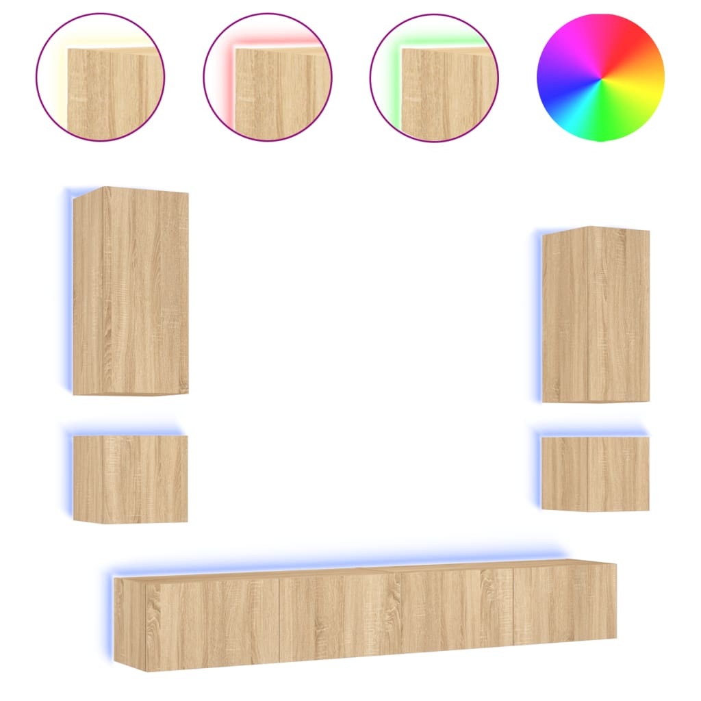 Set mobilier TV, Zakito Europe, Lemn, iluminare Led RGB, Maro - eMAG.ro