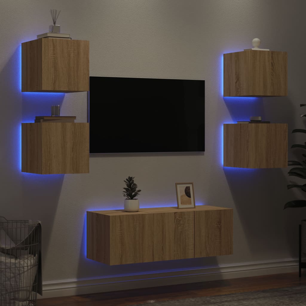 Set Mobilier TV, Zakito Europe, LED RGB, Lemn, Sonoma Stejar ...