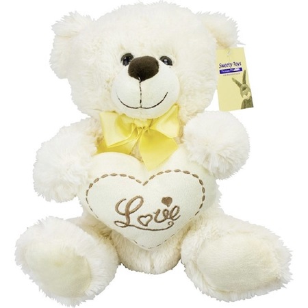 Ursulet de plus cu inima si mesaj romantic, Love, Inaltime 30 cm, Crem ...
