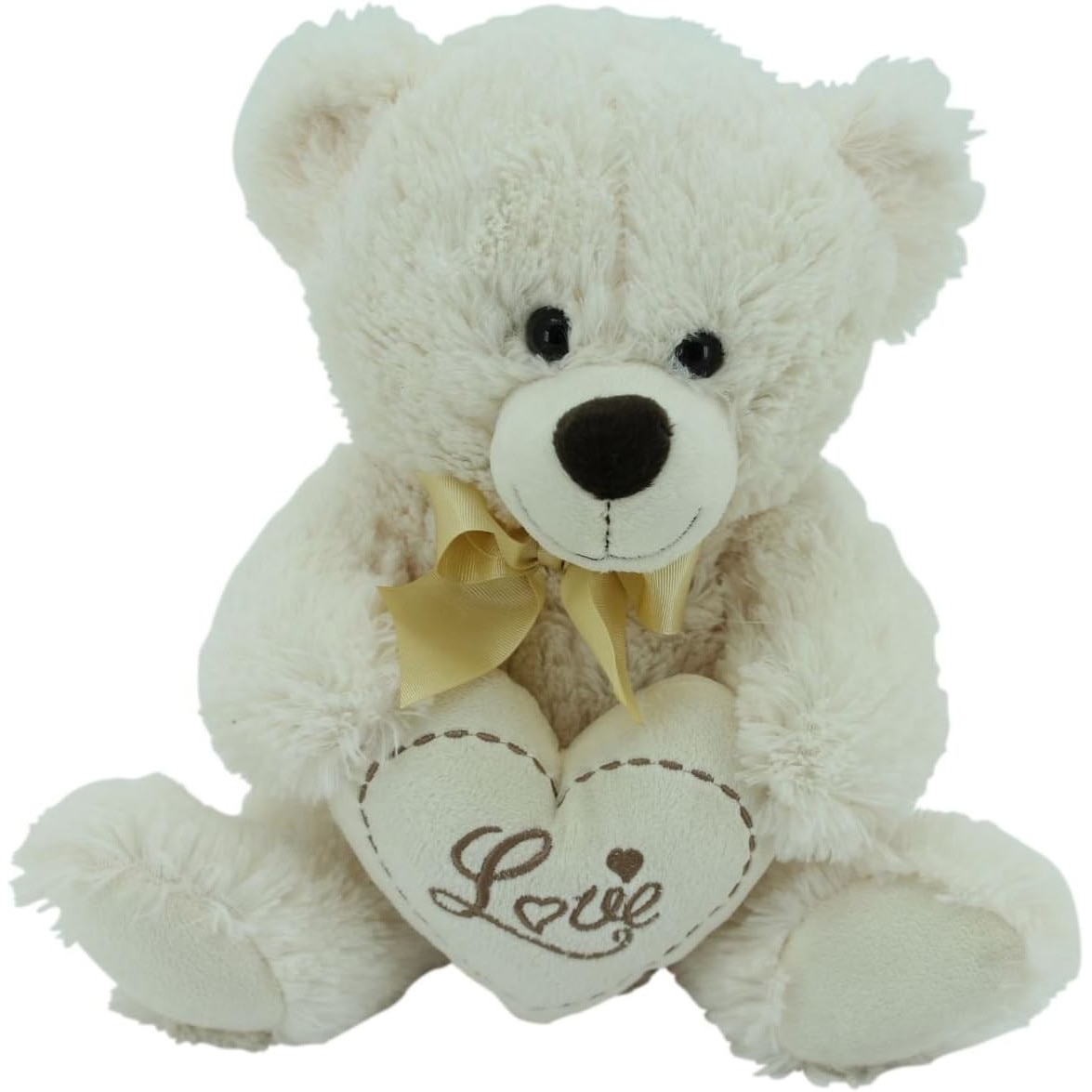 Ursulet de plus cu inima si mesaj romantic, Love, Inaltime 30 cm, Crem ...