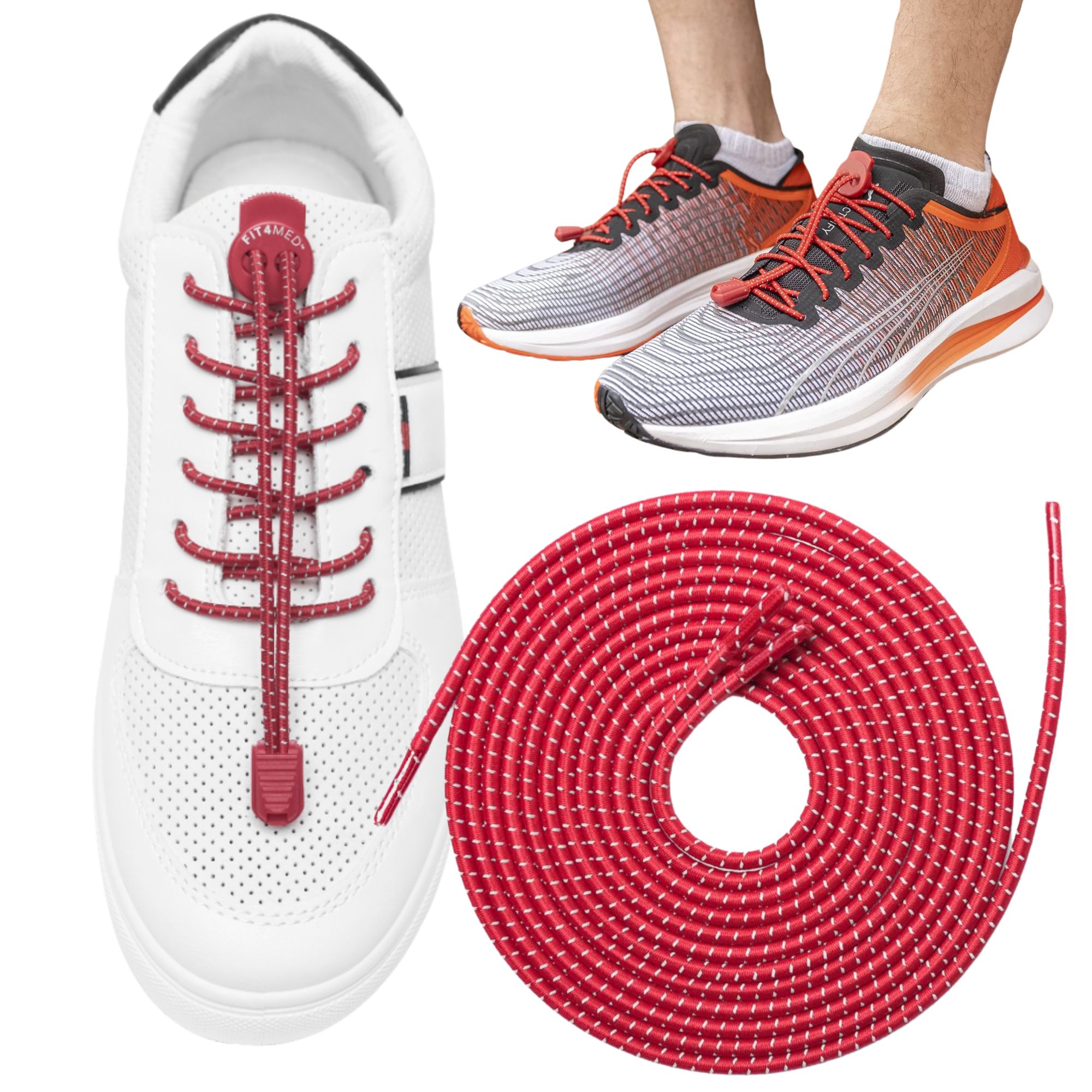 Sireturi elastice Fit4Med, Textil, Rosu - eMAG.ro