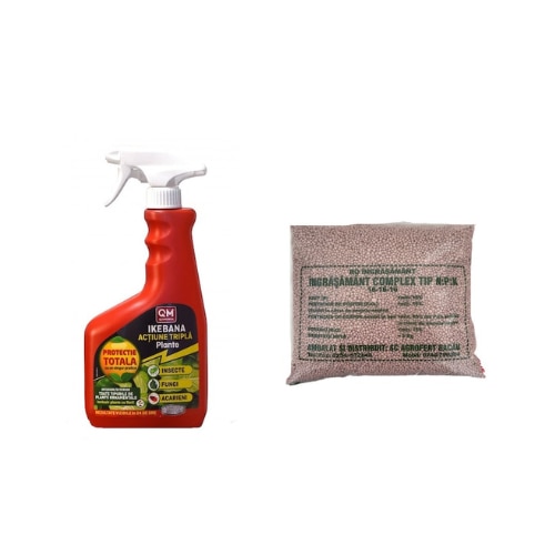 Set Tratament cu actiune tripla pentru plante, Ikebana, 750 ml + Ingrasamant Universal NPK 16-16 ...