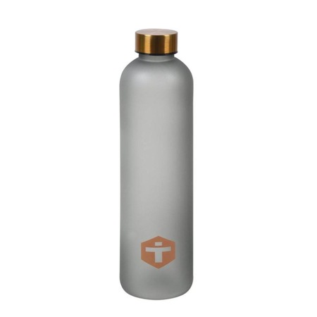 Vizes palack, műanyag sportpalack, szürke, metál arany kupakkal, 1L, BA ...