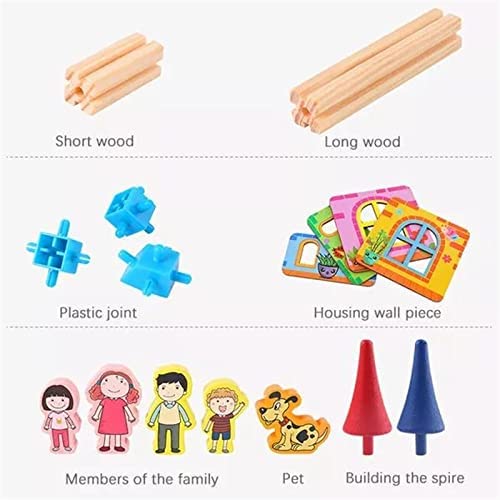 Set de constructie din lemn natural 268 de piese pentru copii, Micul ...